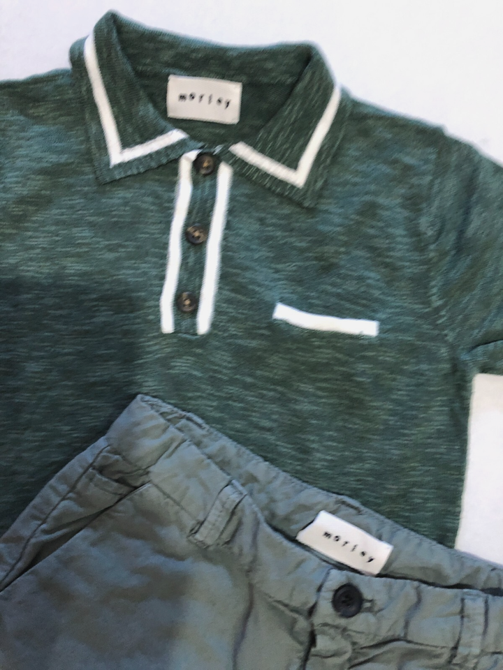 MORLEY GREEN KNIT TOP S/S NECK BUTTONS POINTED COLLAR/ADJ. WAIST SHORTS ...