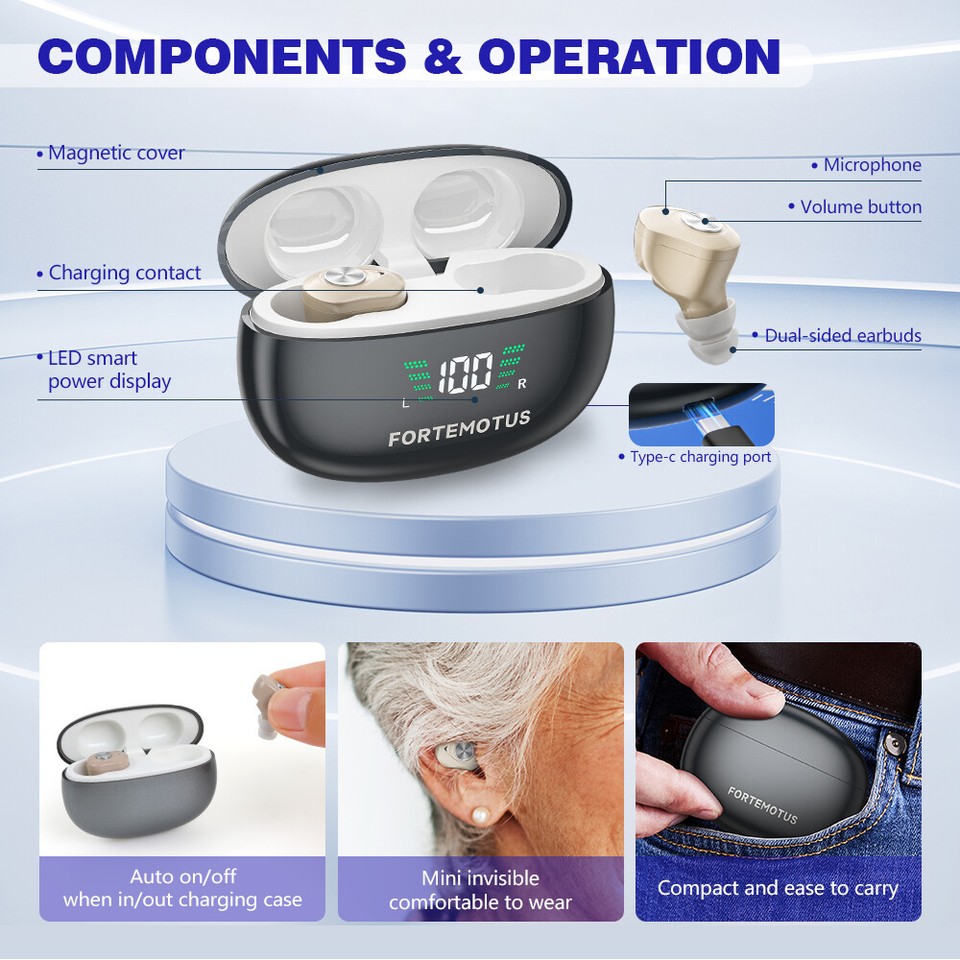 Rechargeable Digital Hearing Aids Sound Voice Enhancer Noise Cancelling ...