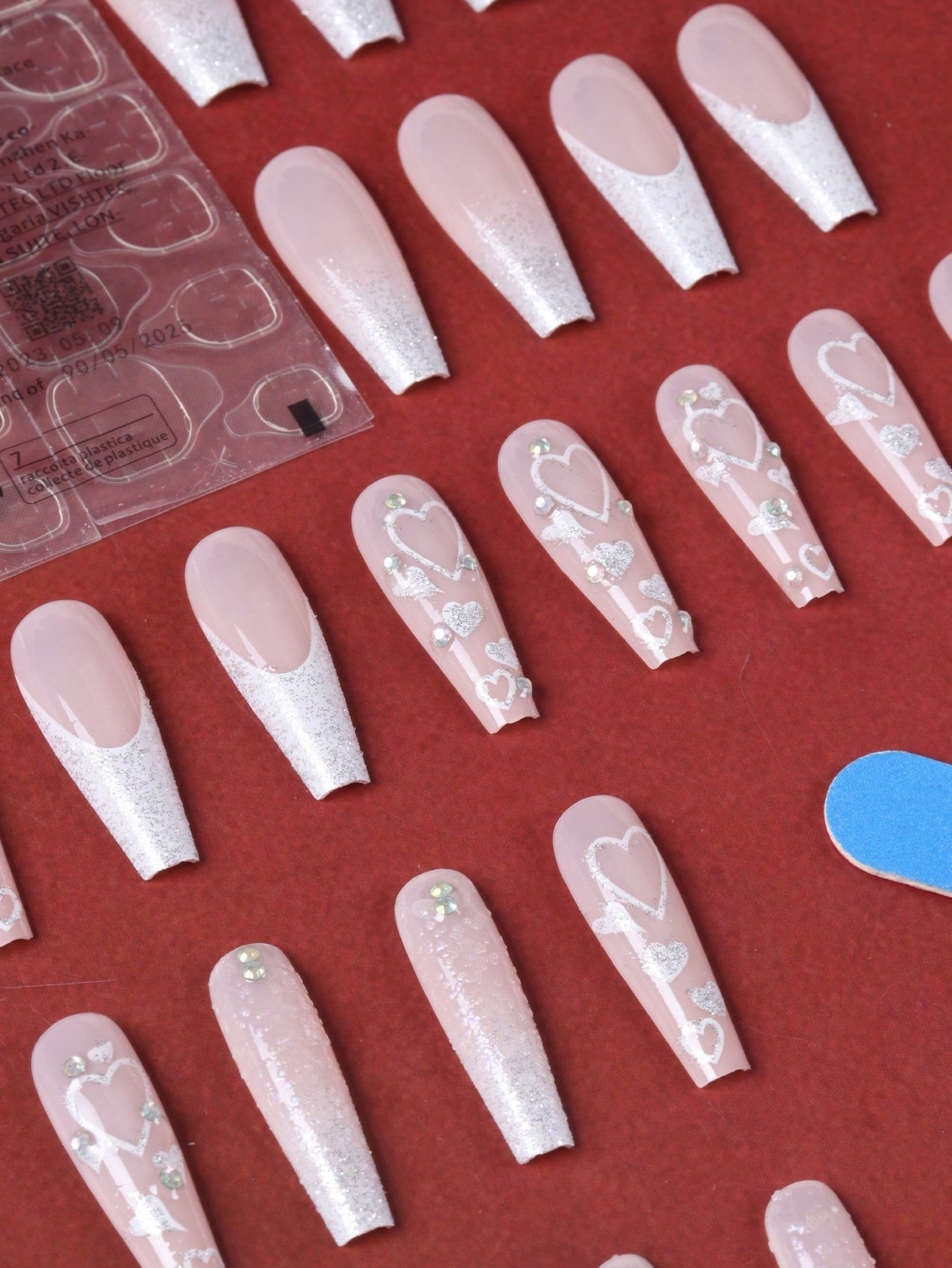 24pcs Long Coffin Heart Ombre Decor Fake Nail False Nails Press On ...