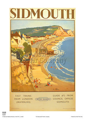 SIDMOUTH DEVON POSTER RETRO VINTAGE HOLIDAY ADVERTISING RAILWAY TRAVEL ...