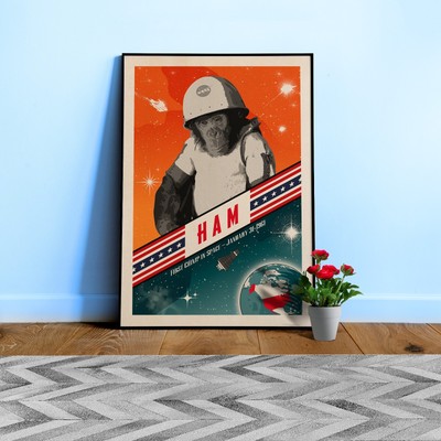 Ham, First chimp in space, USA, 1961 — Vintage space poster, retro ...
