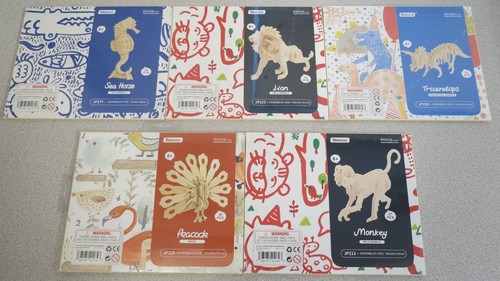 Lot of 5 Robotime Rowood Wooden 3-D Puzzles NEW Monkey Lion Triceratops ...