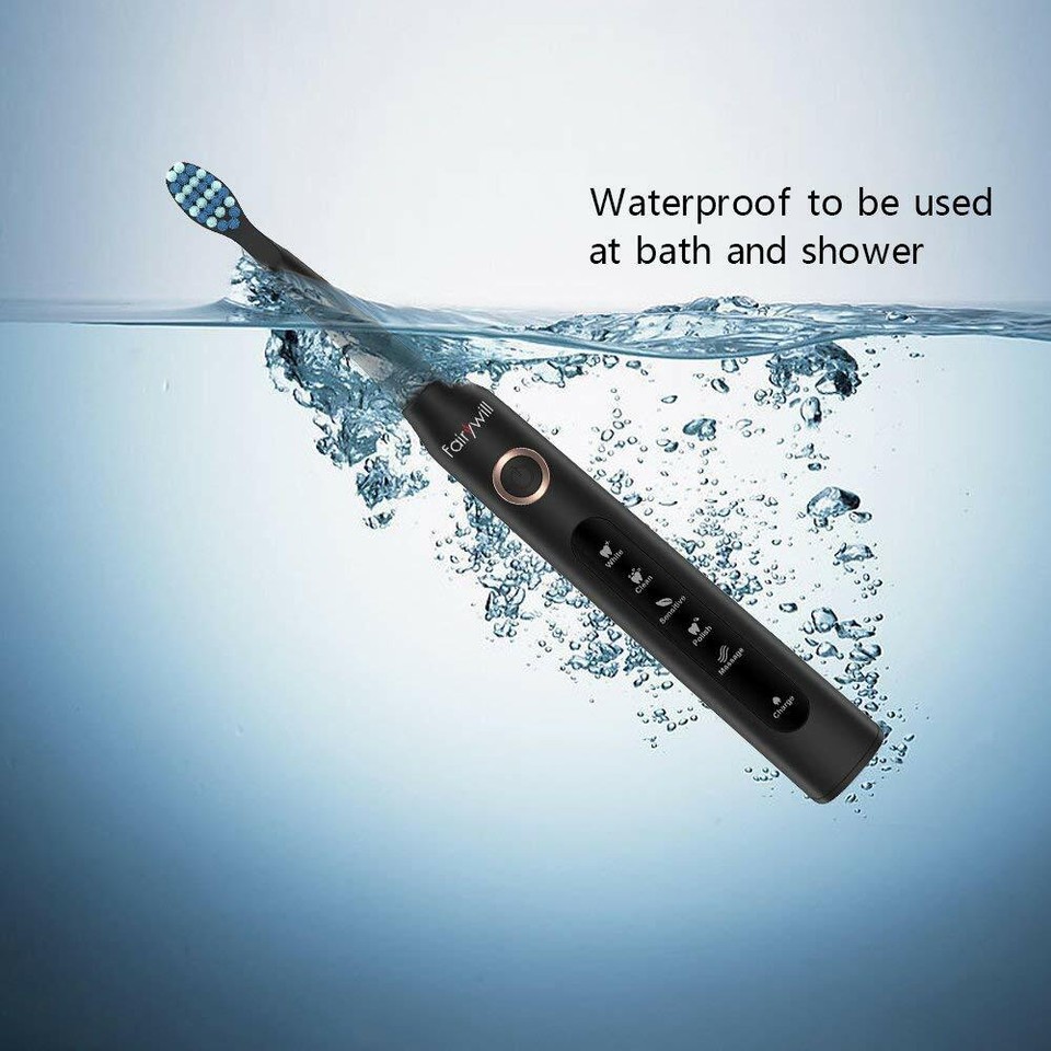 Fairywill Electric Toothbrush USB Fast Charge 5 Modes 6 Replacement ...