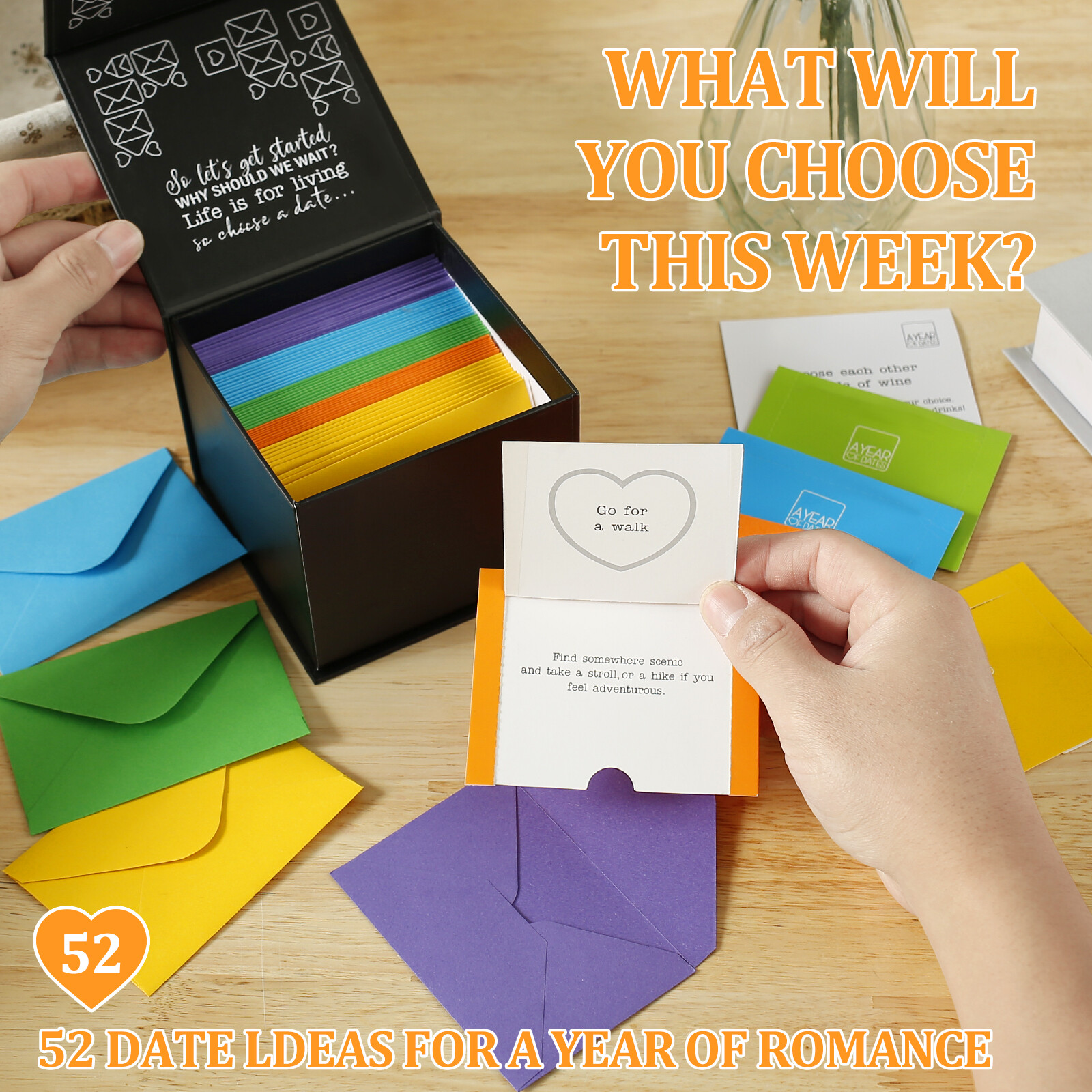 52Pcs Date Night Envelope with 5 Blank Cards and Box Paper Couples Date ...