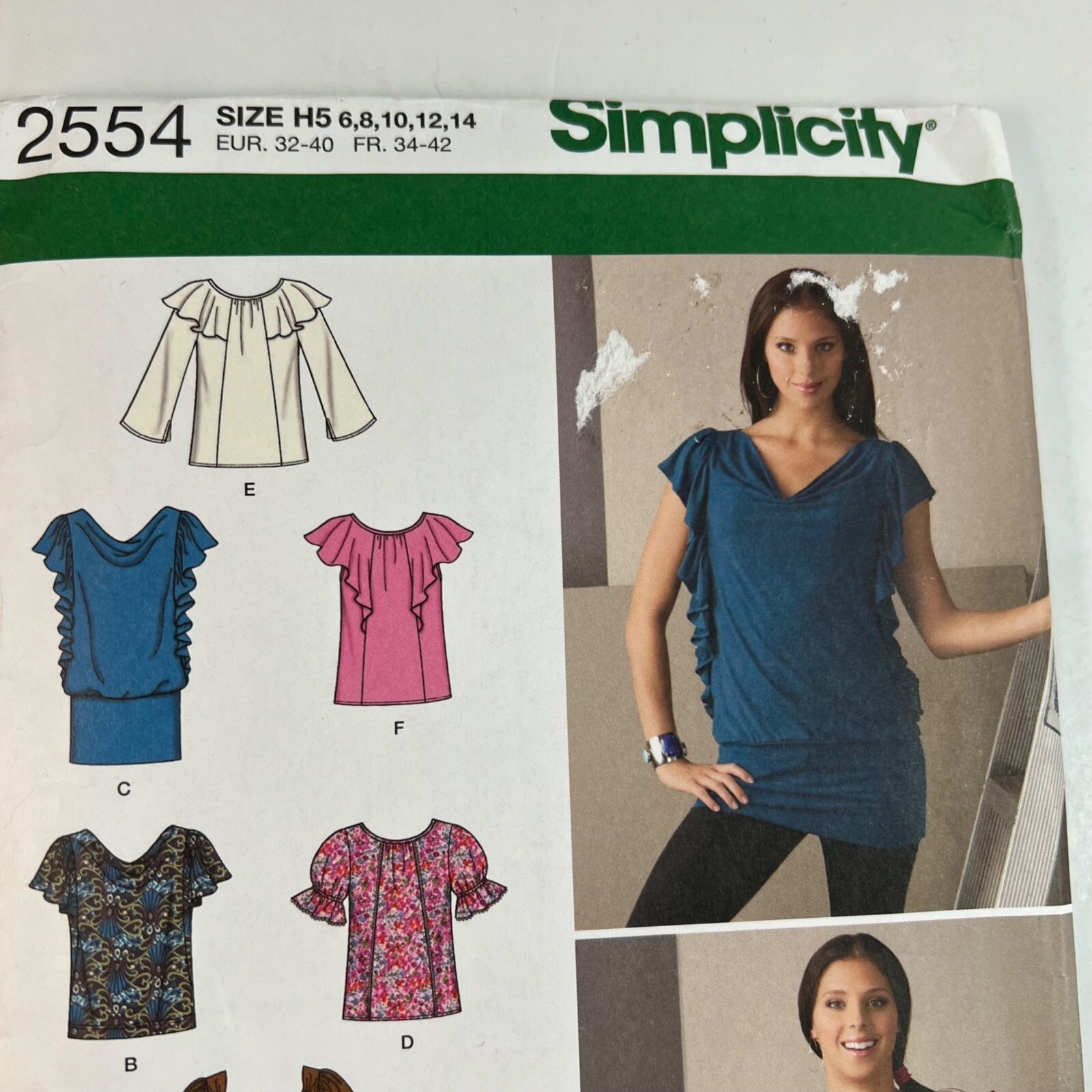 Simplicity 2554 Pattern Misses Knit Woven Tops Size H5 6 -14 In K ...