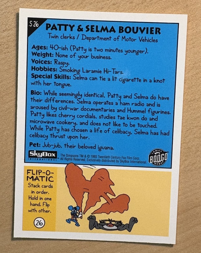 Patty & Selma 1993 Skybox Simpsons Character Card #S26, NM-MT | eBay