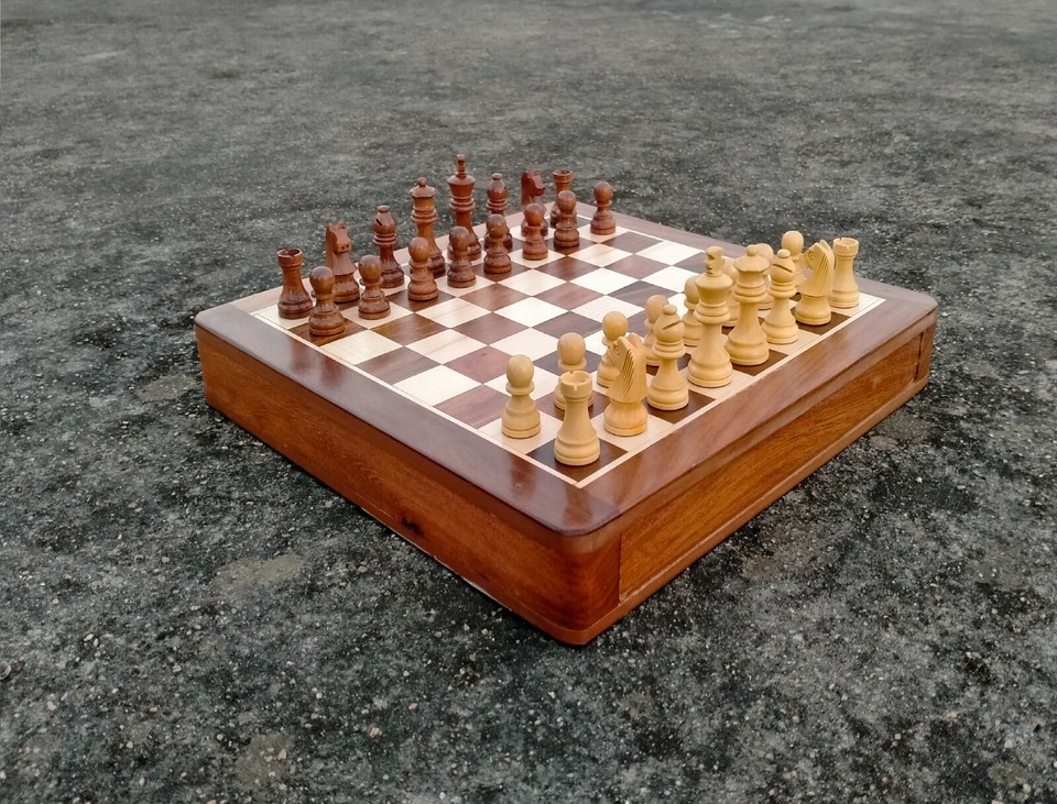 Chess Set with Drawer and Chess Pieces set, 2 Extra Queens, Wooden ...