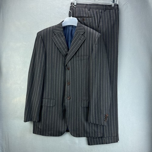 Mabro Suit Mens IT 54L US 44L 34W 2pc Brown Blue Striped Wool Super ...