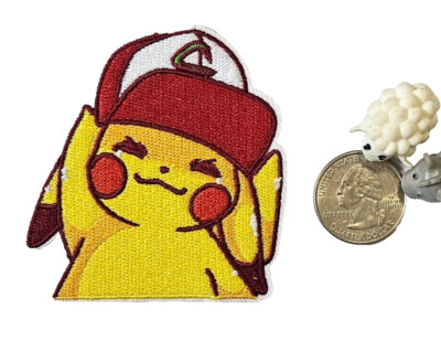 POKEMON PIKACHU WITH CAP CHARACTER EMBROIDERED IRON ON SEW ON PATCH FS ...