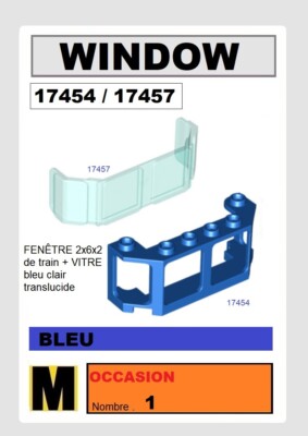 x1 LEGO WINDOW 2x6x2 front train - 17454 & 17457 - BLEU | eBay