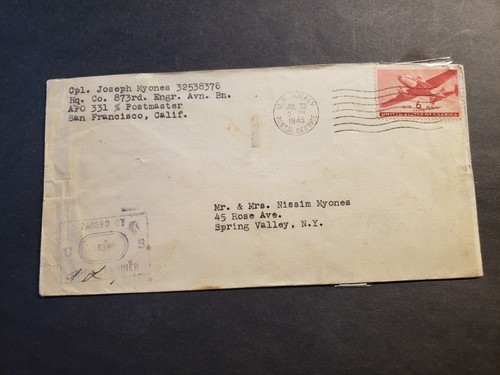 APO 331 RYUKYUS ISLANDS 1945 Censored WWII Army Cover 873 ENGR Aviation ...