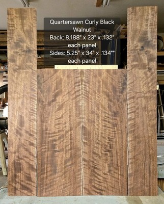 Quartersawn Curly Black Walnut Wood Acoustic Guitar Back And Side Set ...