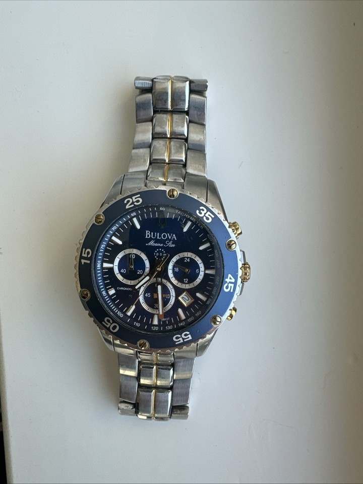 Bulova Men's Watch Marine Star Blue Dial Two Tone Stainless Steel 44mm ...