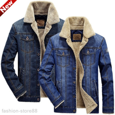 Mens American Legend Cowboy Denim Jacket Bomber Wool Warm Winter ...