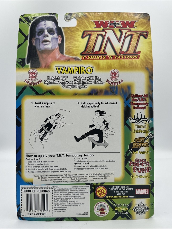 2000 WCW TNT T-Shirts 'n Tattoos Vampiro Wrestling Figure WWF ICP XPW ...