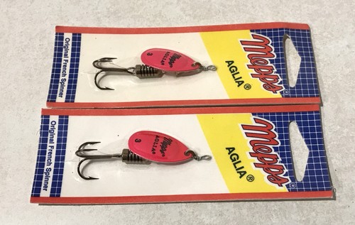 LOT OF 2 MEPPS AGLIA FRENCH SPINNER SIZE #3 FLO PINK BRASS 1/4oz NEW ...