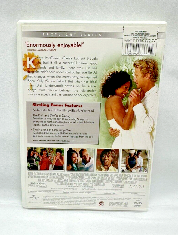 Something New (DVD, 2006, Full Screen) Sanaa Lathan Simon Baker Mike ...