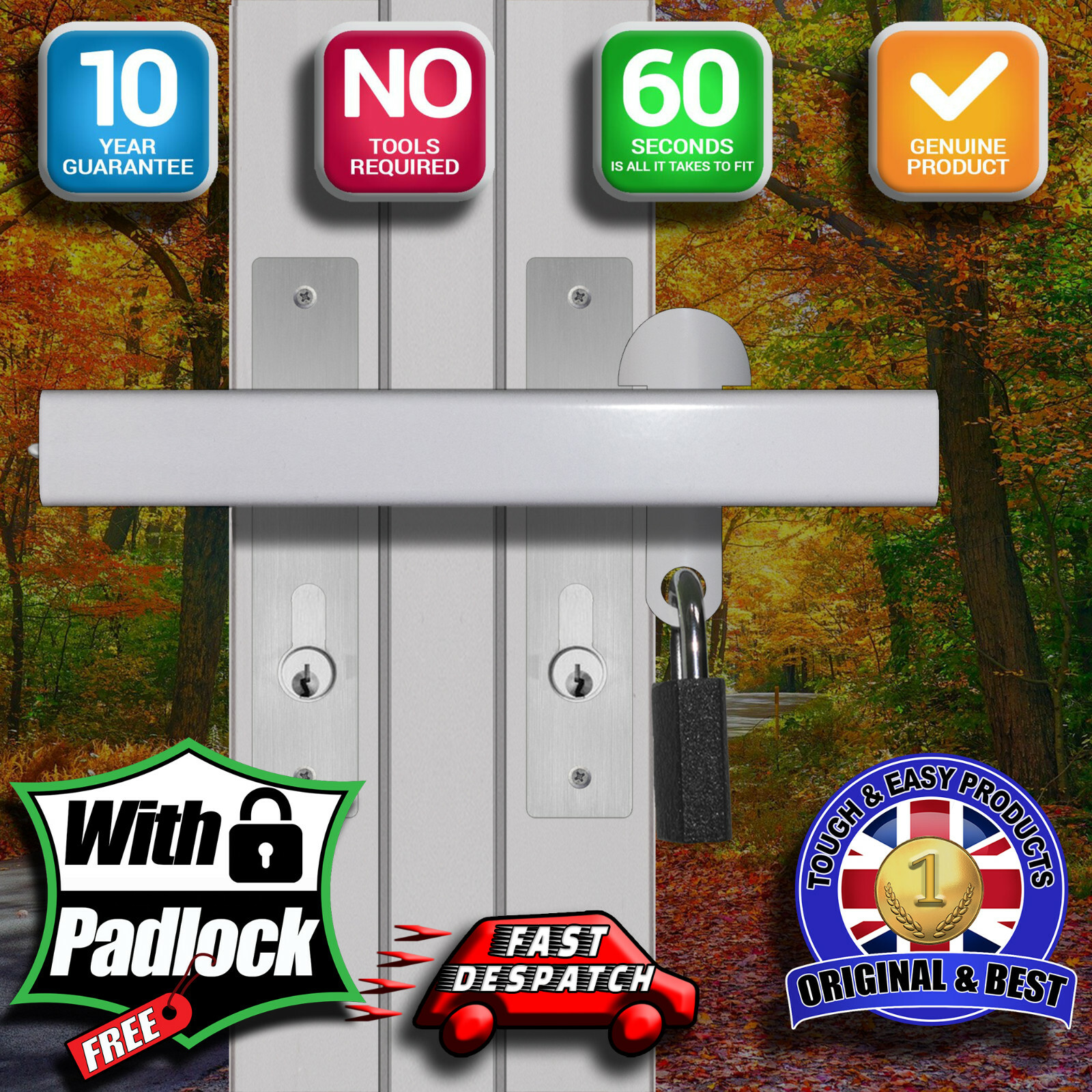 Patio French Double Door Security Dead Lock Steel Bar White with ...