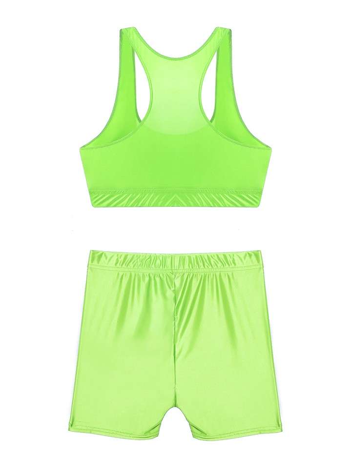 Womens Bikini Swimsuit Sleeveless Glossy Crop Tank Tops + Shorts Set ...