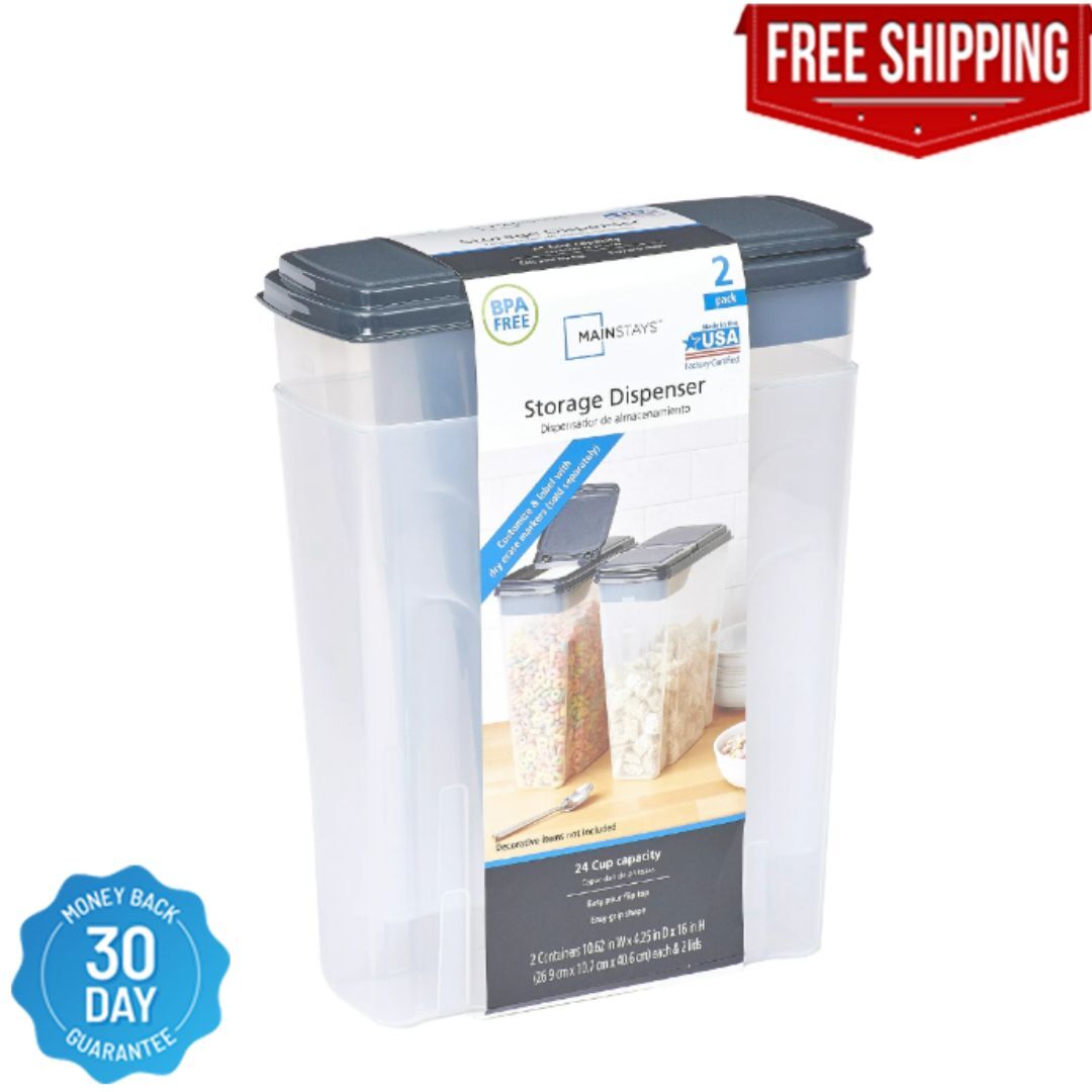 2 Pack 6 Qt Cereal Keeper Food Storage Container Dispenser 24 Cup Gray ...