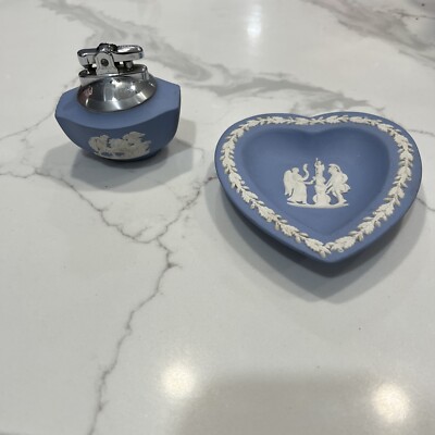 VTG Wedgwood Blue Jasperware Ulysses Oval Cigarette Lighter And Heart ...