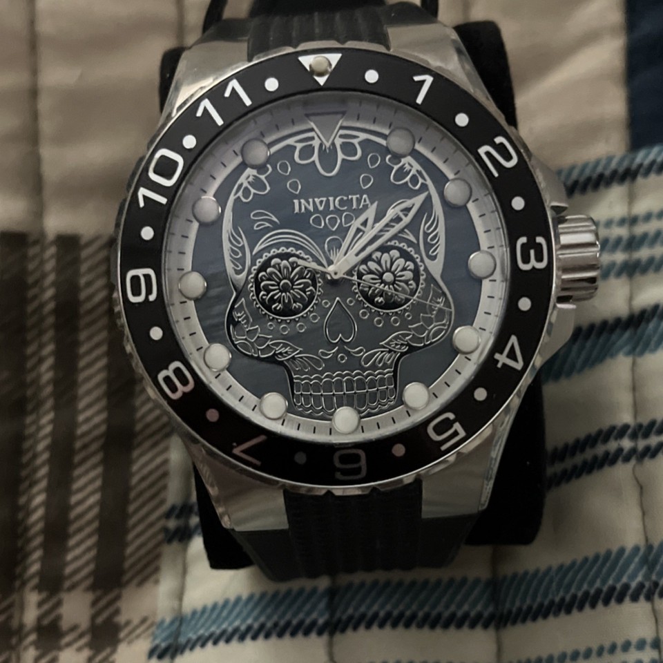 Invicta Day Of The Dead Skeleton Dial Black Bezel Water-Resistant Men's ...