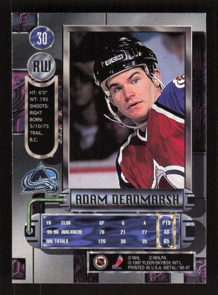 1996 Metal Universe #30 Adam Deadmarsh Colorado Avalanche | eBay