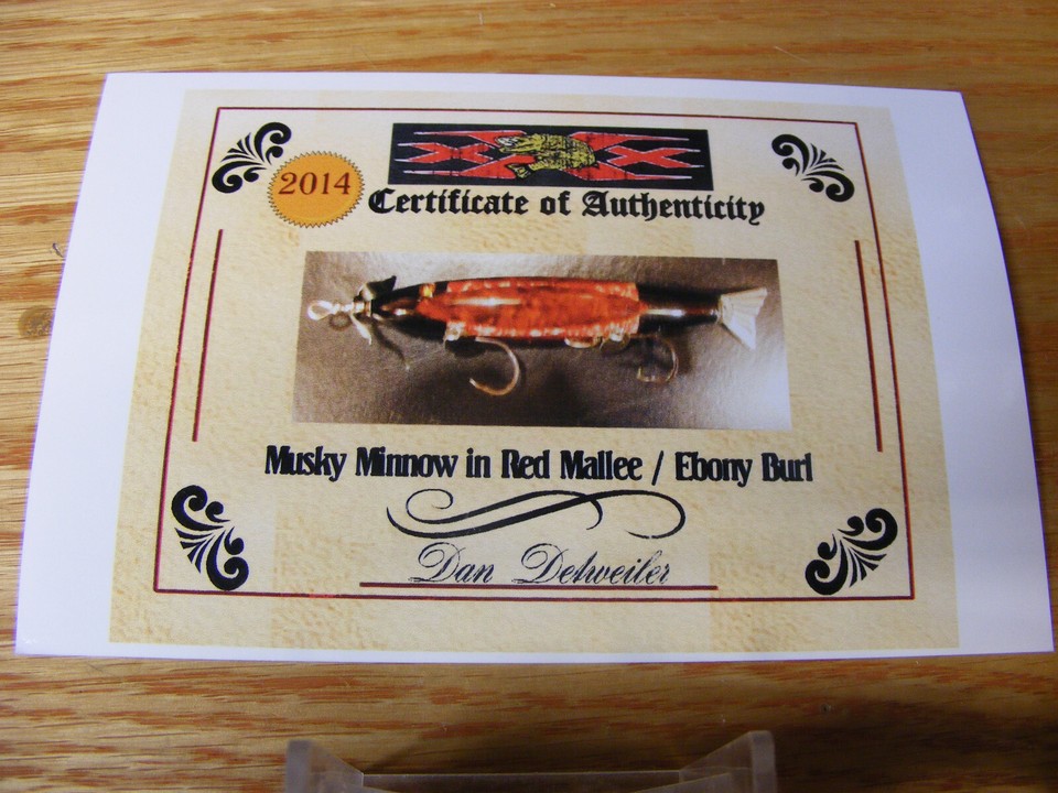 Beautiful Vintage Musky Dan Glass Eye Musky Minnow in Red mallee Ebony ...