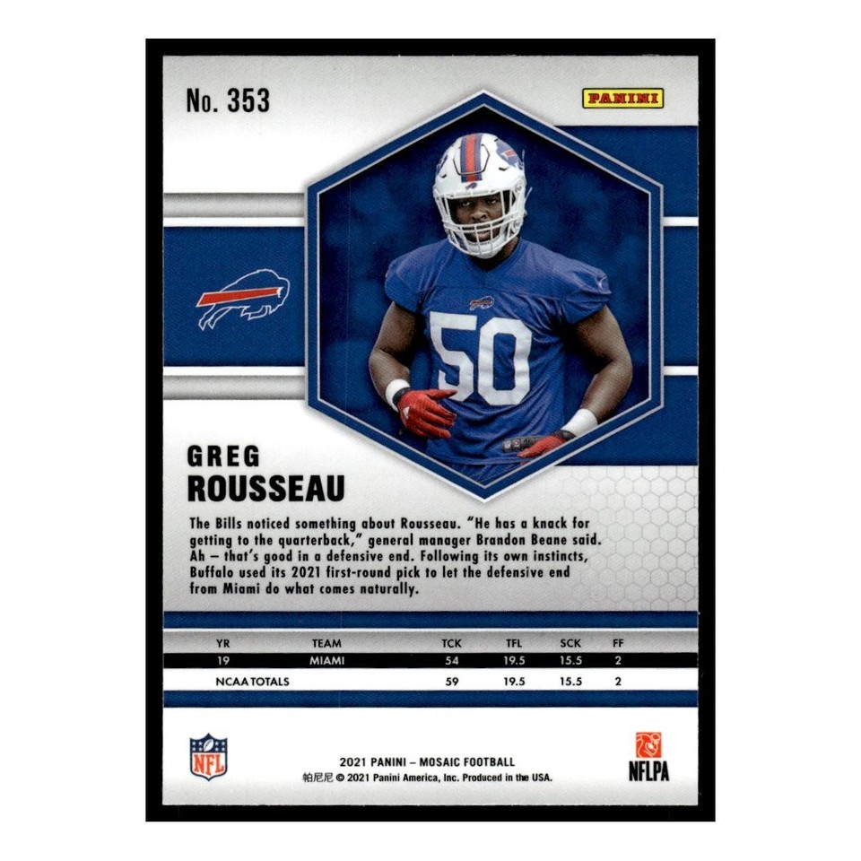 2021 Panini Mosaic #226 Greg Rousseau Rookie Buffalo Bills Football ...