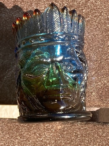 Vintage St. Clair Iridescent Blue Green Glass Indian Head Toothpick ...