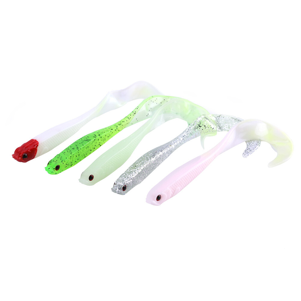 01)5pcs 13cm Mixed Color PVC Soft Fishing Bait Fish Bass Snakehead Lure ...