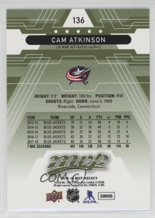 2018-19 Upper Deck MVP Green Script Cam Atkinson #136 | eBay