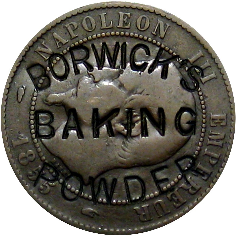 London England Counterstamp On 1855 French Coin Borwick's Baking Powder ...