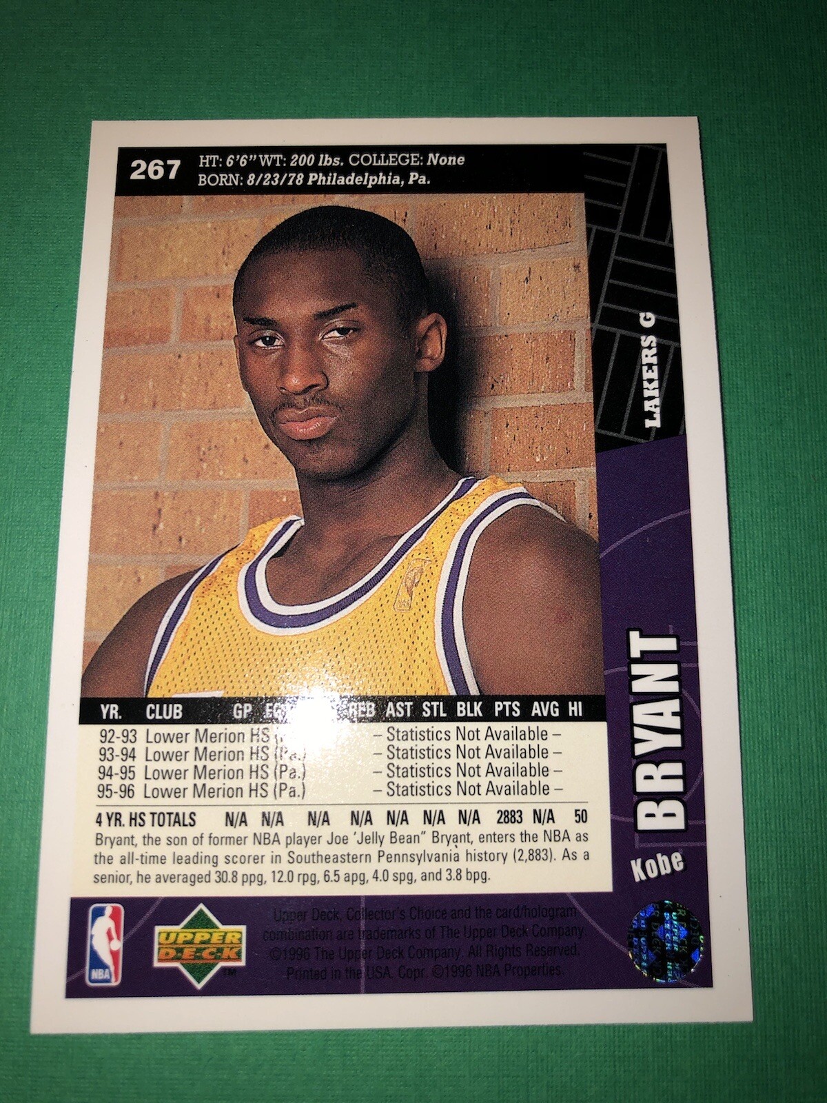 Kobe Bryant ROOKIE 1996-97 Collectors Choice #267 Basketball Card LA ...
