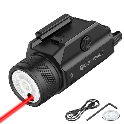 TOUGHSOUL 1200lm Tactical Flashlight w/ Red Laser Sight for Picatinny ...