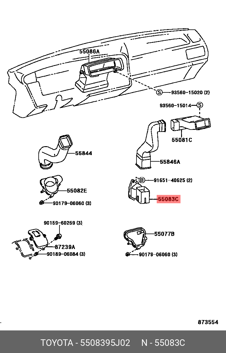 Genuine OE duct sub-assy, front ventilator, 5508395J02 for TOYOTA 55083 ...