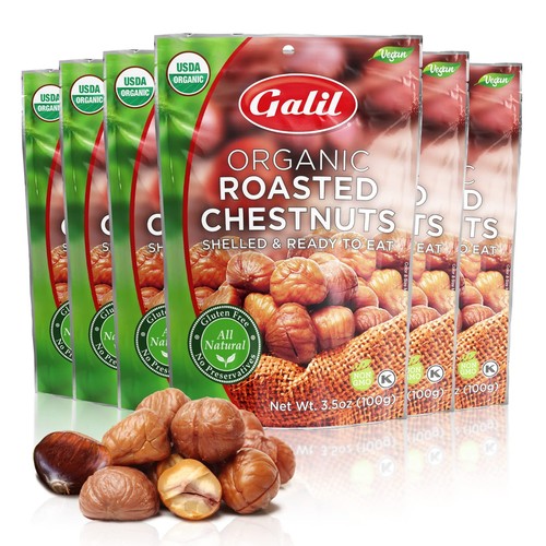 Organic Roasted Chestnuts, Pack of 6, 3.5 oz Bags, Shelled Chestnut ...