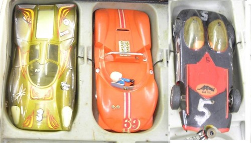 VINTAGE-3 1/24 MODEL SLOT CARS W/CASE & ACCESSORIES-COX-GAR VIC-MAS ...
