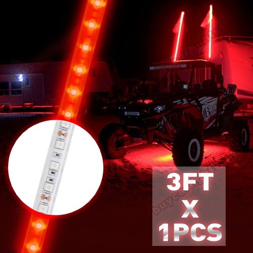 1PC 3FT Red LED Lighted Whip Light Antenna w/ Flag Off-Road For Polaris ...