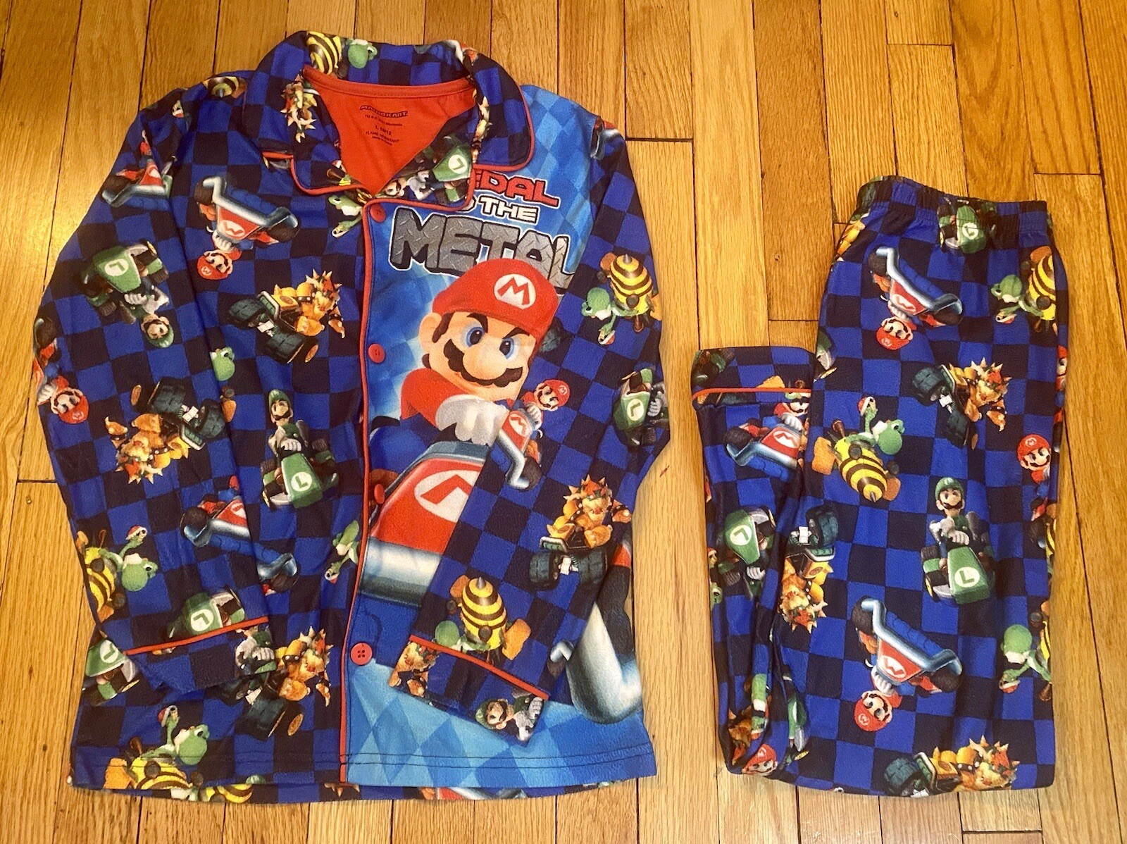 Mario Kart Boys Blue Flannel Luigi Yoshi Pajamas Sleep Set - Size 10/12 ...