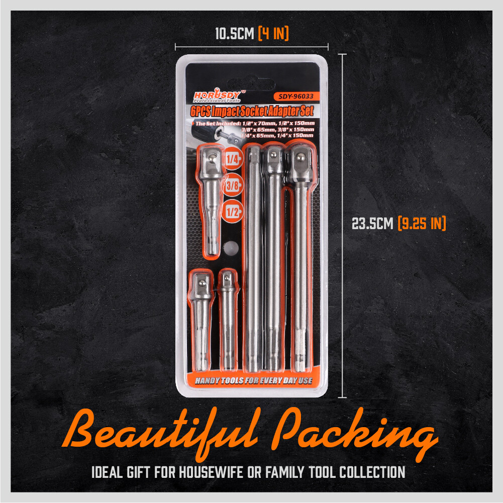 6pc Impact Drill Bit Socket Adapter Set Extension Bar 1/4" 3/8" 1/2 ...