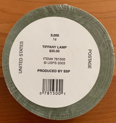 US Scott 3758 2003 1c Tiffany Lamp Coil Roll, 3000 Stamps, USPS Wrapped ...