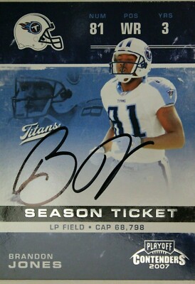 Brandon Jones Tennessee Titans Autographed 2007 Donruss Contenders Card ...