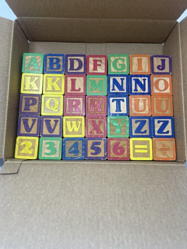 Wood Alphabet Blocks 36 Ct Wooden 1-3/4” Square | eBay