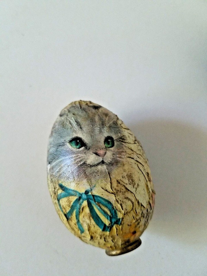 Vintage Lot Of 3 Cats Metal Tea Light Avon Cat In Basket Decoupage Egg ...