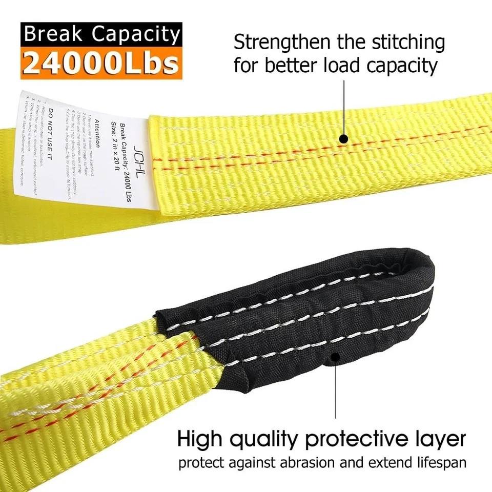 Recovery Tow Strap with Reinforced Loops 2Inx20Ft Heavy Duty 24000Lb ...