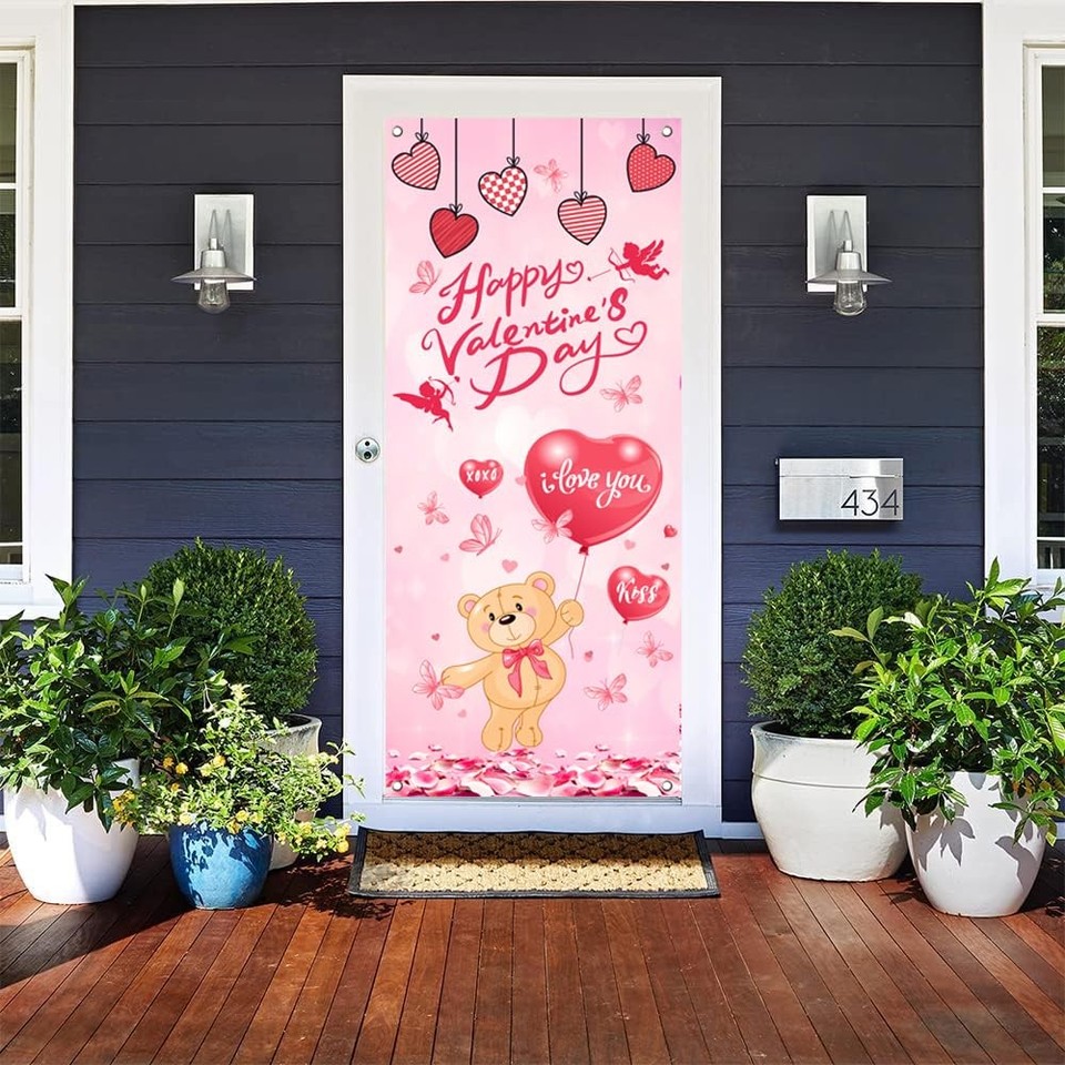 Valentine's Day Happy Door Set - Pink Love Bear Couple's Banner 29 ...