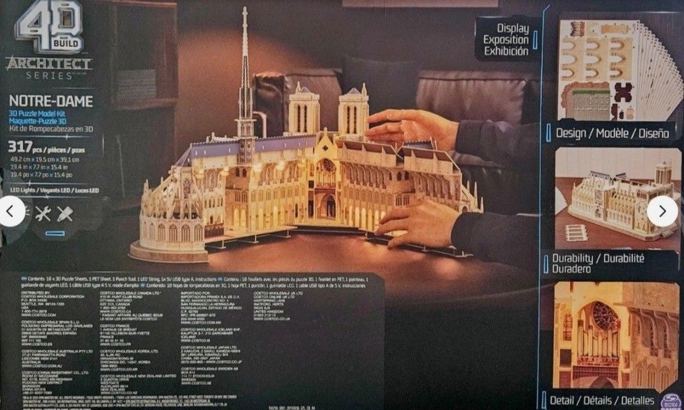 4D Build Architect Series NOTRE-DAME 3D Puzzle Model Kit w/LED Lights ...