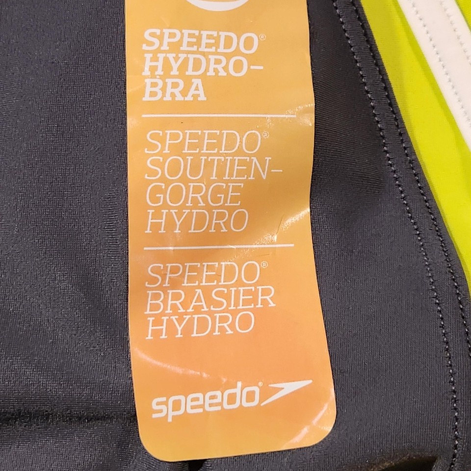Speedo Swimsuit Womens 8 Lava Grey Yellow One Piece Hydro Bra Fitness ...