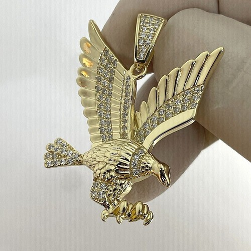 3 Ct Round Lab Created Diamond Eagle Men's Charm Pendant 14K Yellow ...